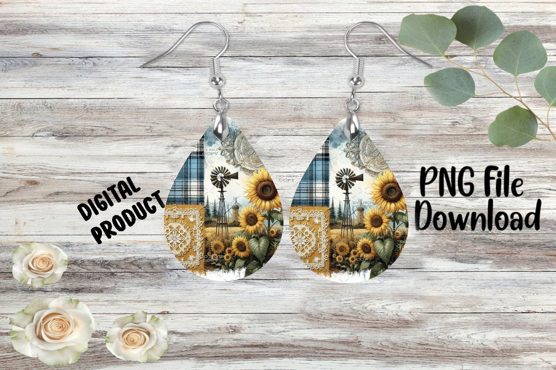 Sunflowers and Windmill - Sublimation Earring Designs Template - PNG ...