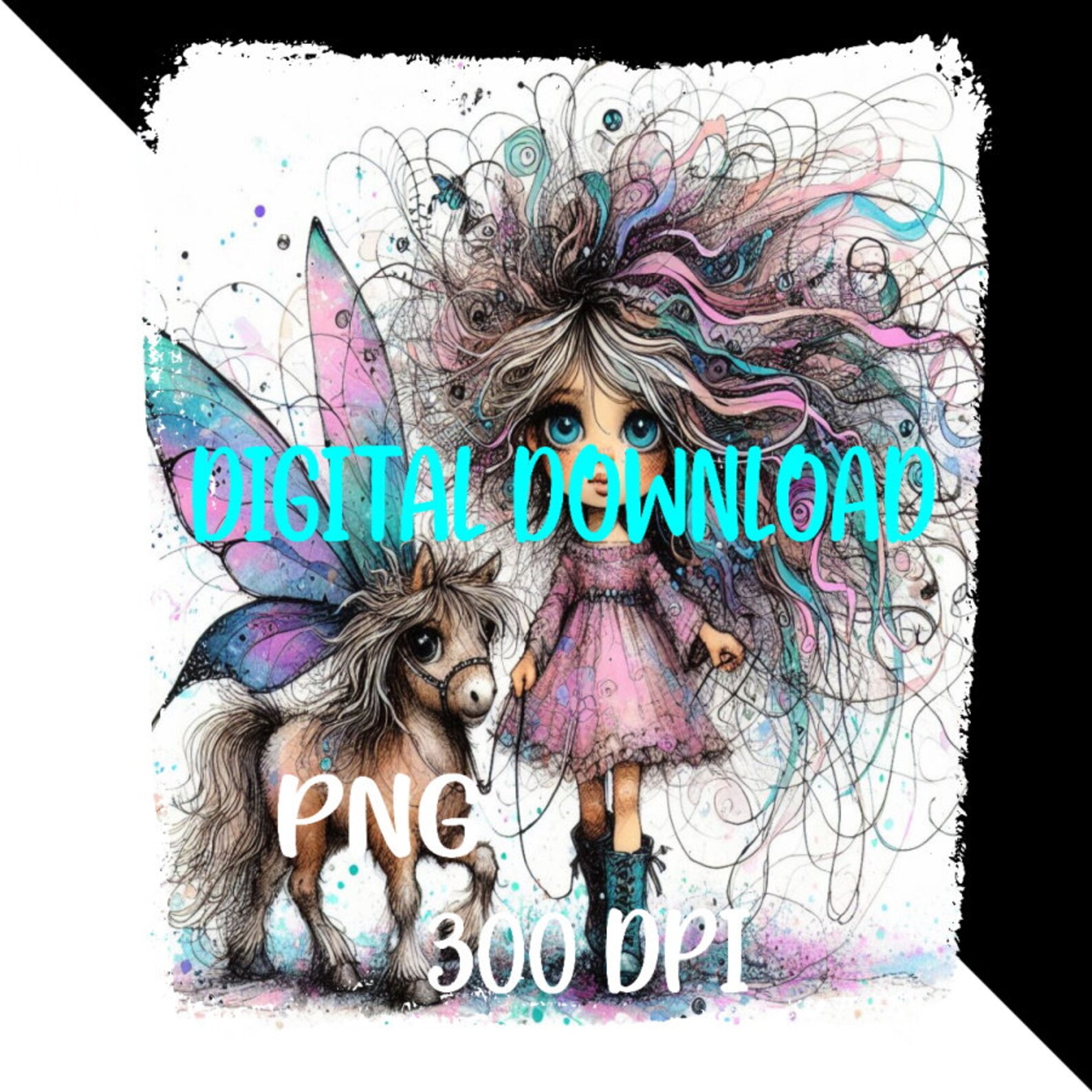 Whimsical Fairy Girl and Her Pony | Digital Download | Png File - Etsy