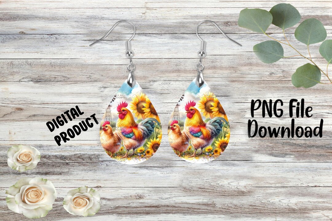 Farm Chicken and Windmill - Sublimation Earring Designs Template - PNG ...