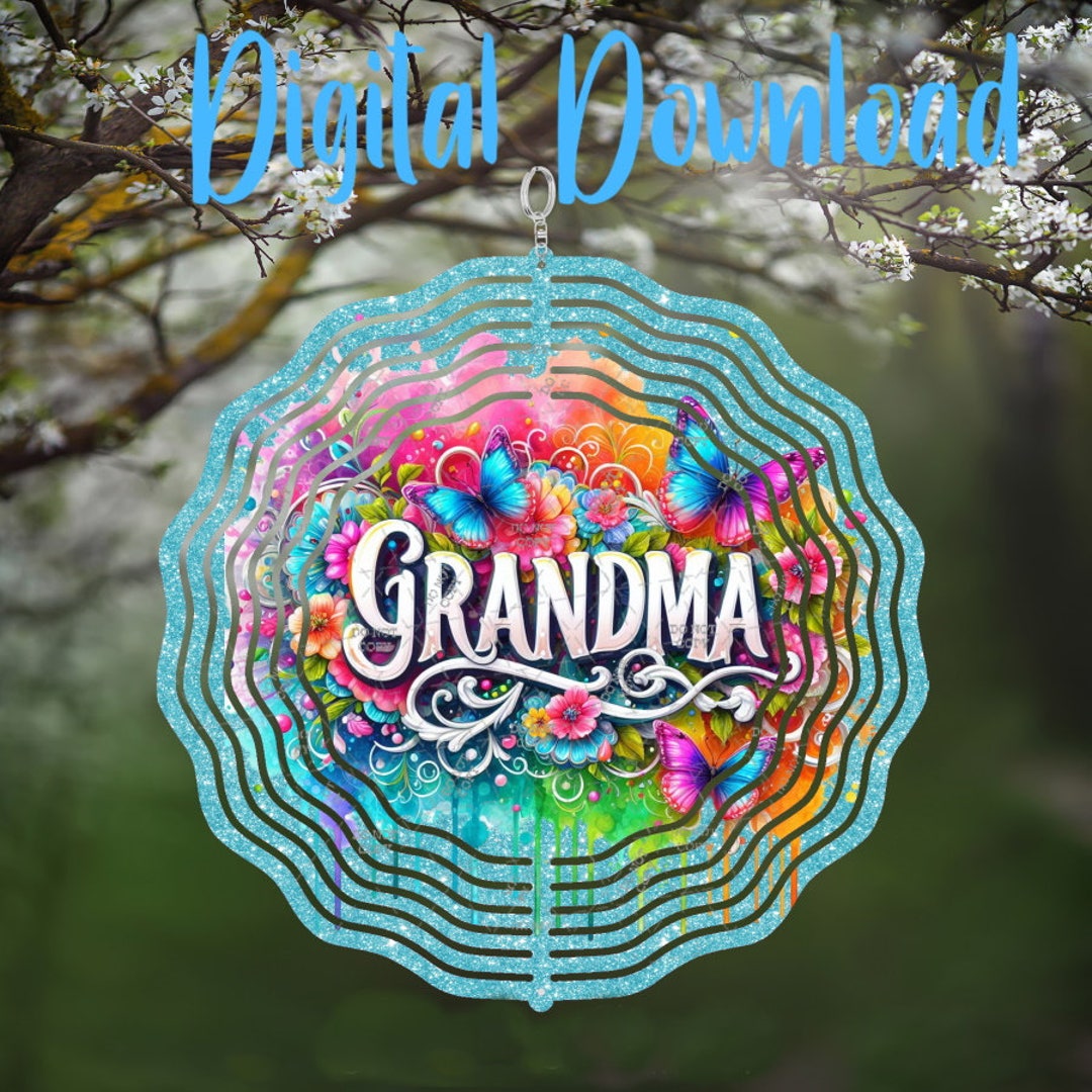Grandma Butterfly Teal Colorful Drip Wind Spinner - Digital Design ...
