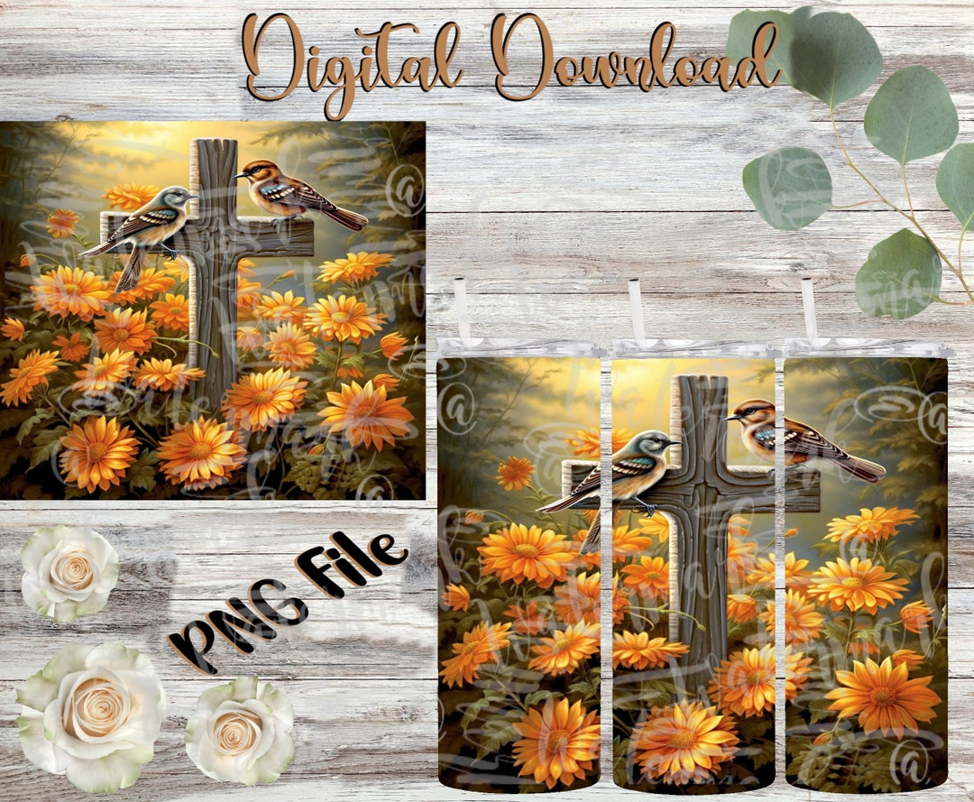 Cross Flowers Birds - Digital Download - Png File - Etsy