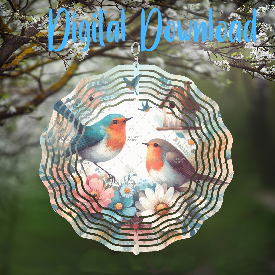 Pastel Robin Birds Wind Spinner - Digital Design - Download - Png File ...