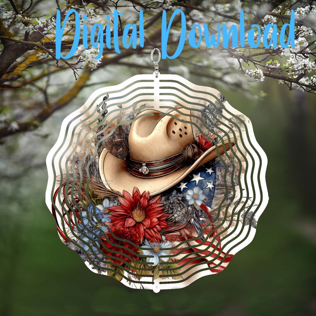 Country Floral Cowboy Hat Wind Spinner - Digital Design - Download ...