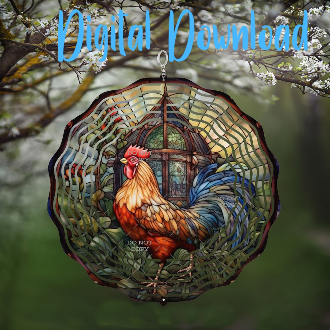 Stained Glass Chicken Rooster Spinner - Digital Design - Download - Png ...