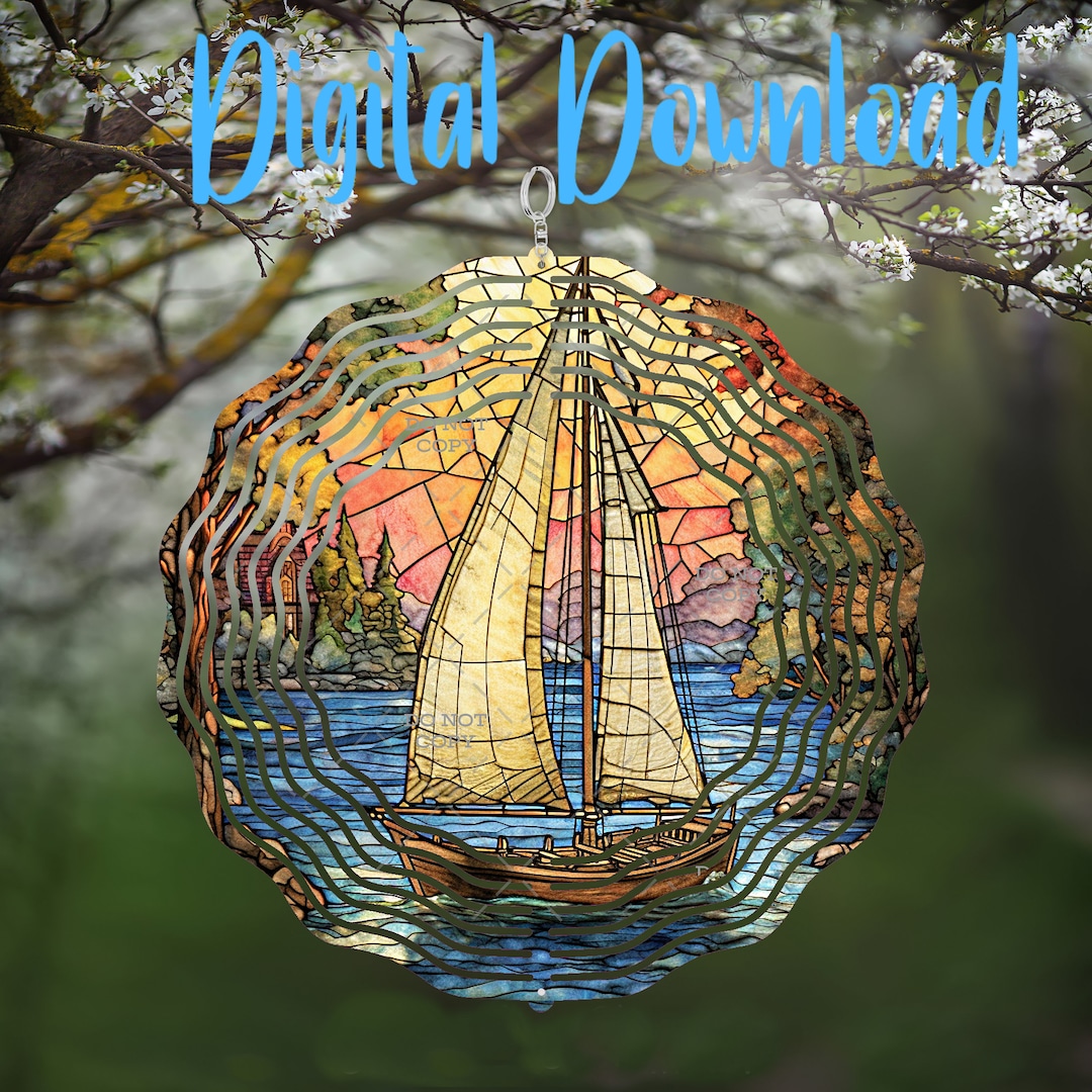 Stained Glass Sailboat Wind Spinner - Digital Design - Download - Png ...