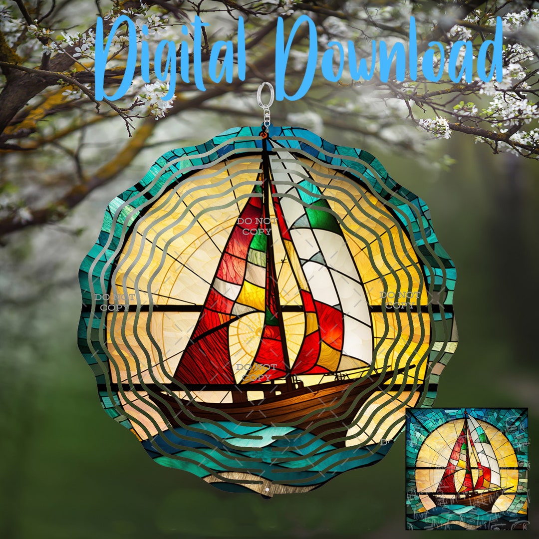 Stained Glass Sailboat Spinner - Digital Design - Download - Png File ...