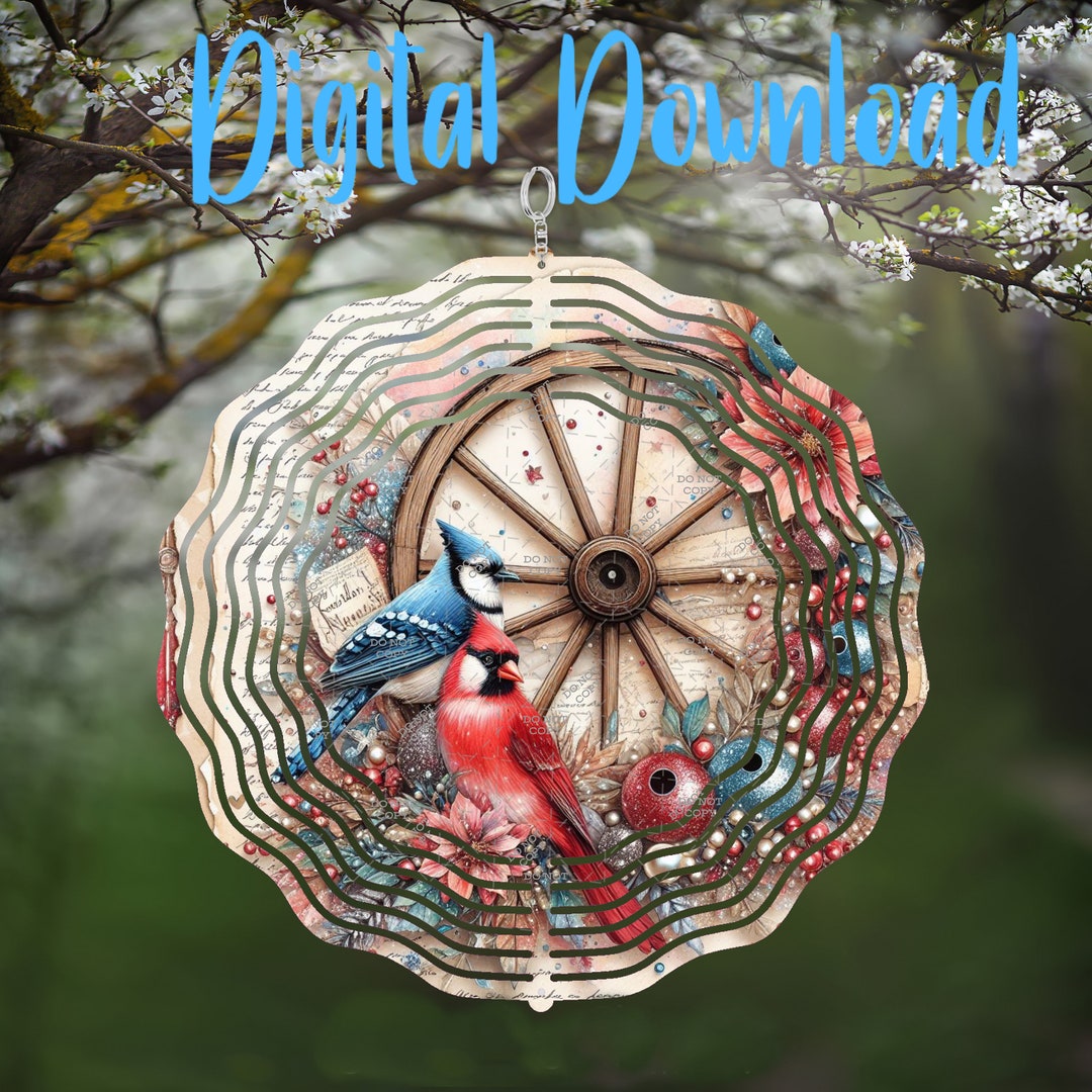 Cardinal Blue Jay Wagon Wheel Wind Spinner - Digital Design - Download ...