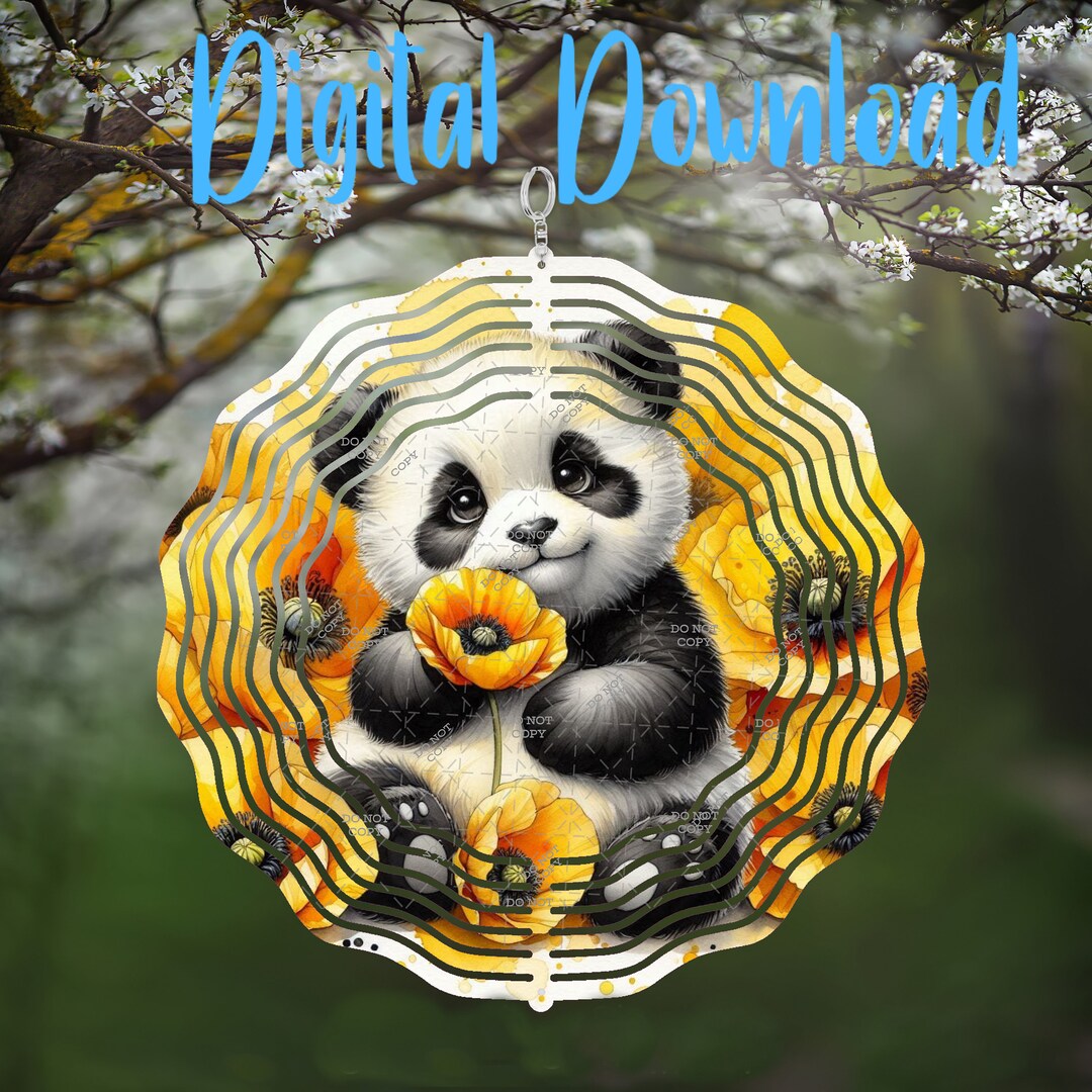 Panda Bear Yellow Poppies Wind Spinner Digital Design Download Png File ...