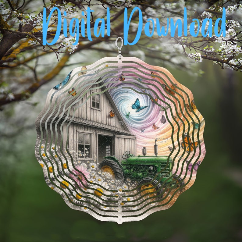 Green Tractor and Barn Wind Spinner - Digital Design - Download - Png ...