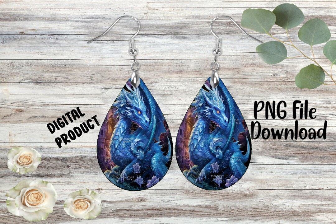 Blue Dragon - Sublimation Earring Designs Template PNG, Instant Digital ...