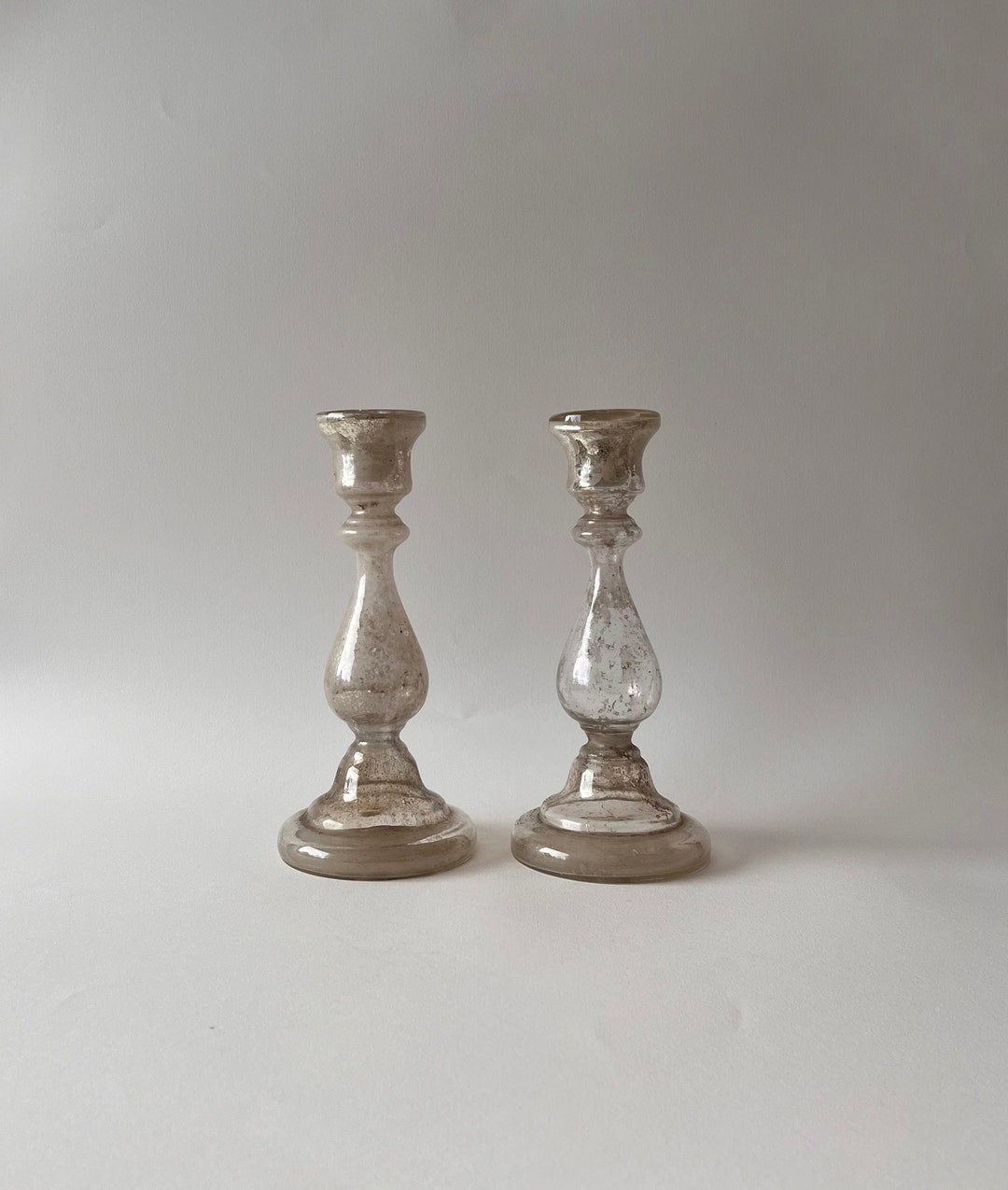 Antique Silver Mercury Glass Candle Holders Etsy