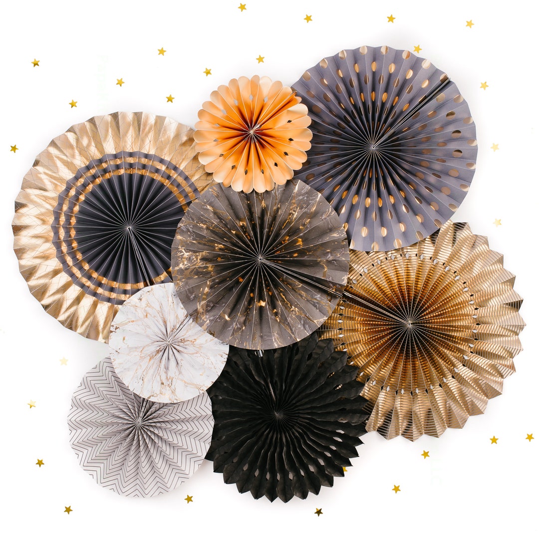 Papakit Paper Fans Party Wall Decoration Set (charcoal & Gala Blue With ...
