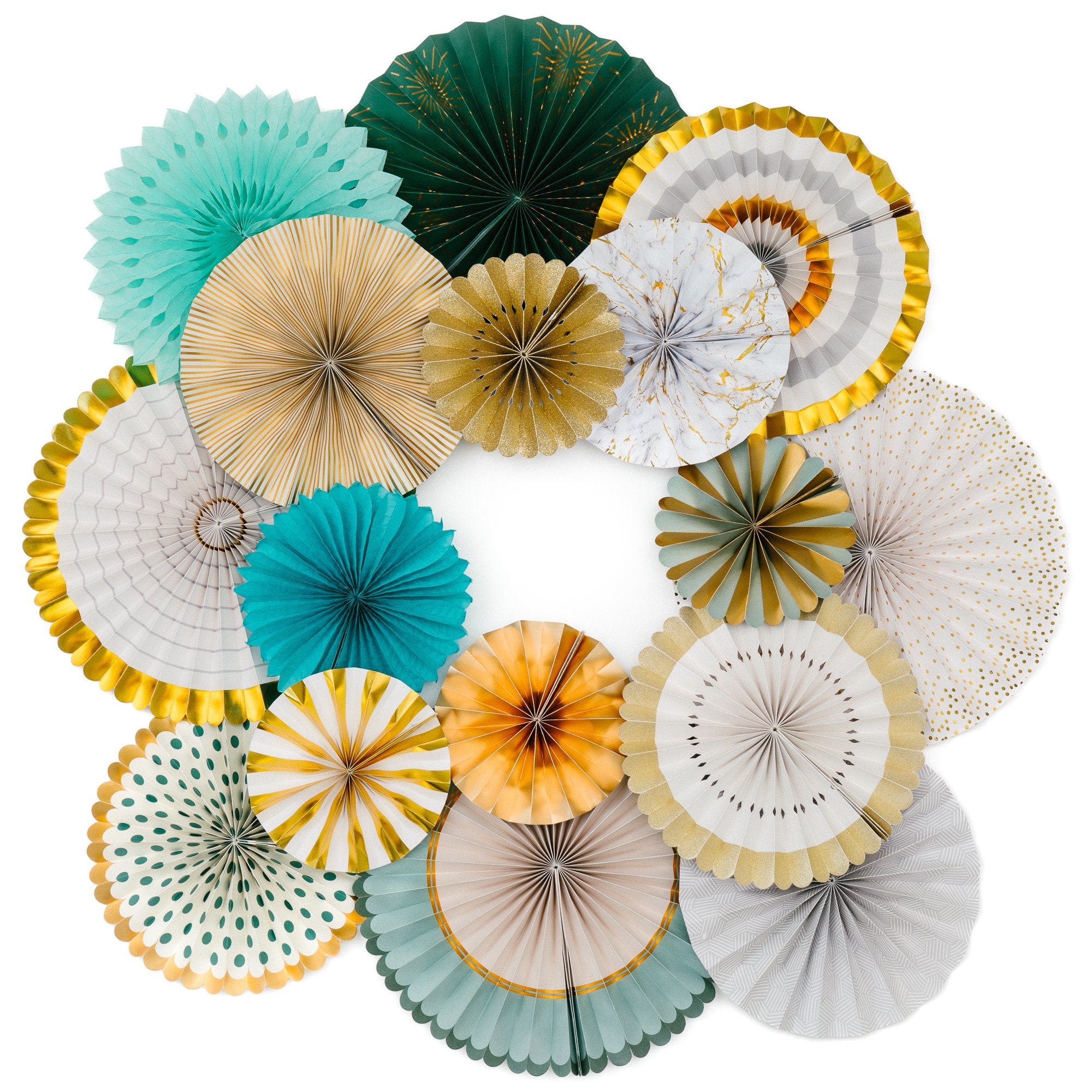 Papakit Paper Fans Party Wall Decoration Set (ivory & Marble - Metallic ...