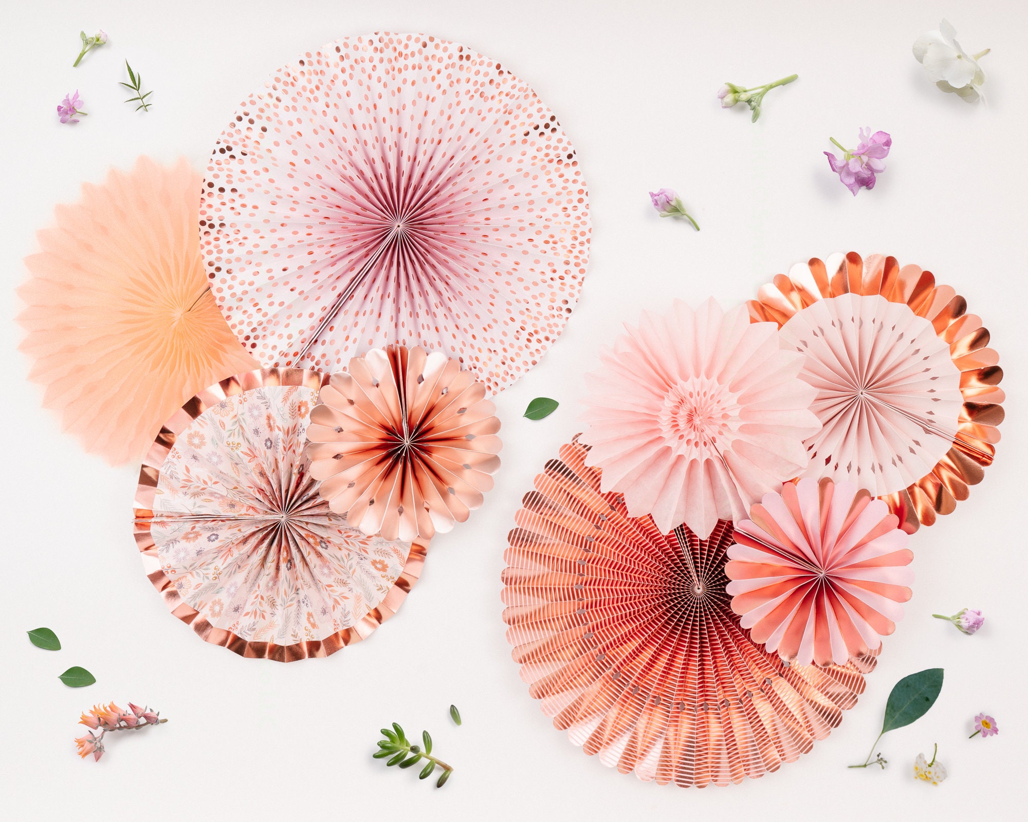 Papakit Paper Fans Party Wall Decoration Set lustrous Pink Coral With ...