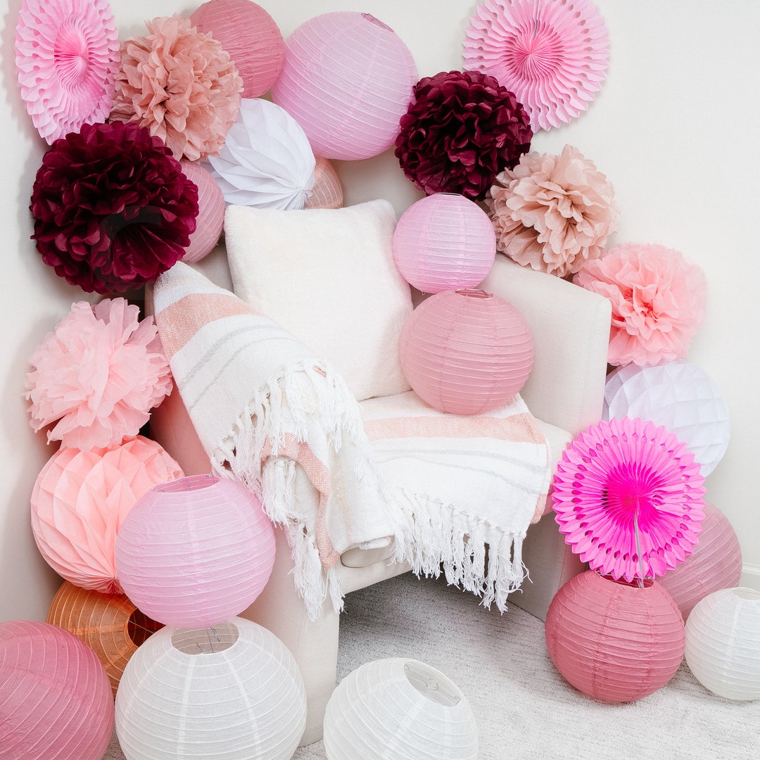 Premium Large Party Decoration Set - Paper Lantern, Paper Fan, Tissue ...