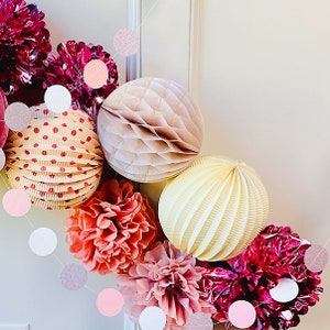 Dusty Rose Bloom Party Paper Decoration Set - 16pc Mixed Texture Tissue ...