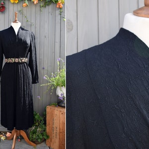 1940s Black Embossed Belted Cocktail Dress | Handmade Vintage Evening ...