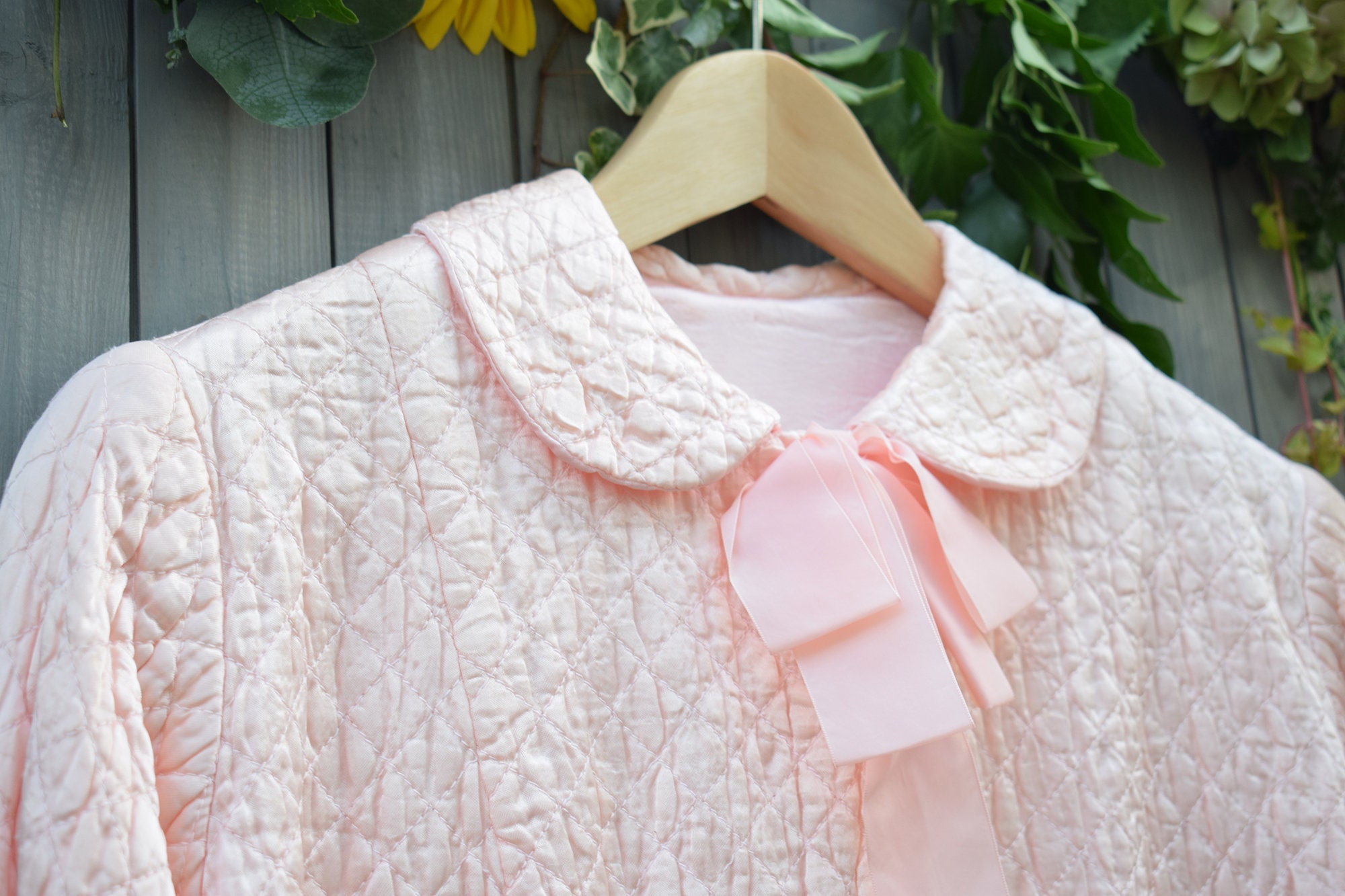 1940s 1950s Pink Quilted Bed Jacket Long Sleeved Satin Jacket Salmon ...