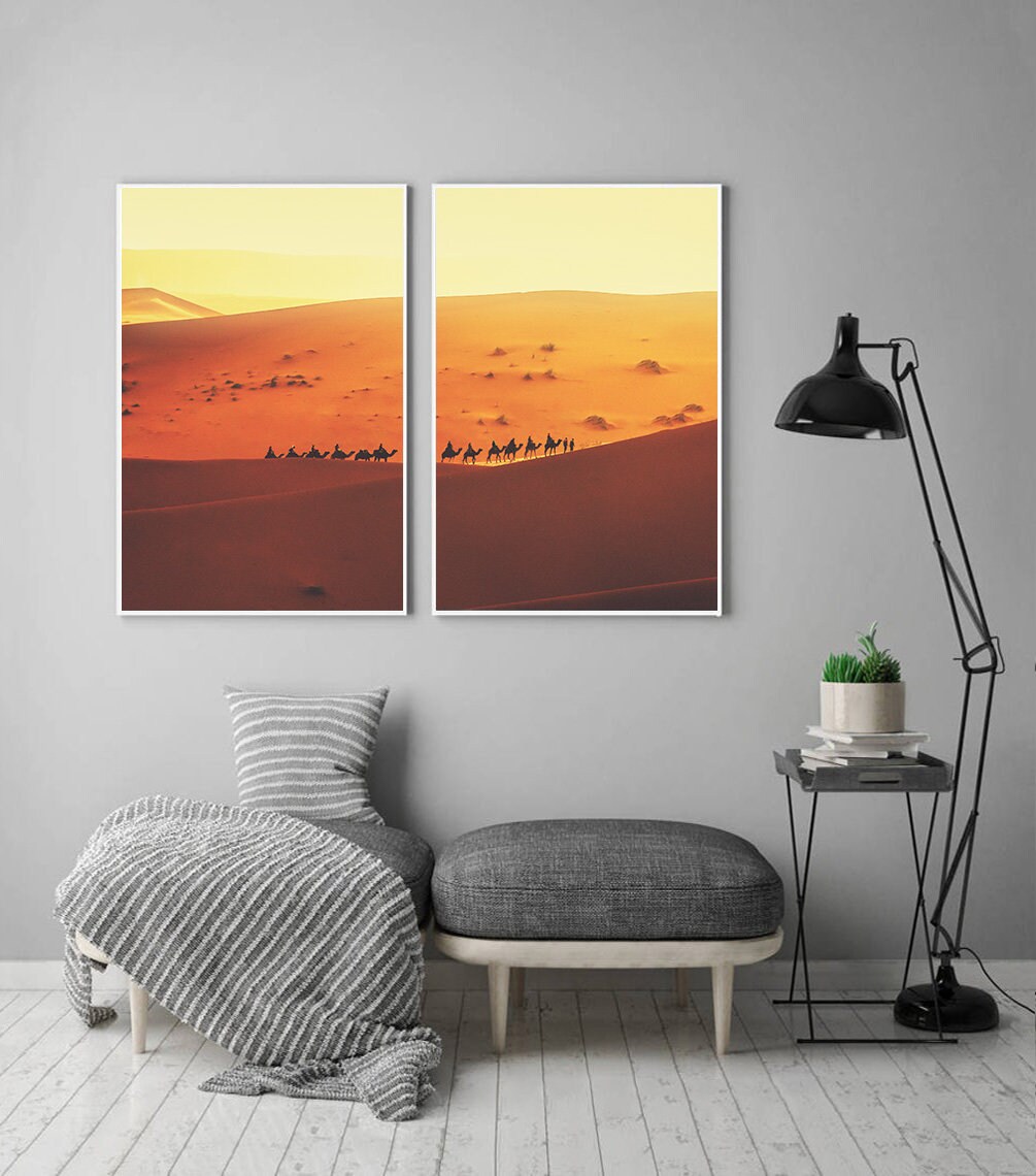 Desert Wall Art, Sahara Wall Decor, Set of 2 Prints, Black and White ...