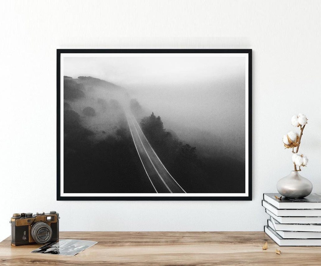 Foggy Print, Foggy Highway Poster, Mountain Road in Fog Decor, Drone ...