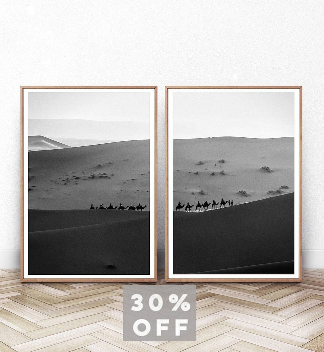 Desert Wall Art, Sahara Wall Decor, Set of 2 Prints, Black and White ...