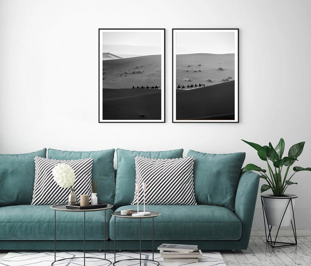 Desert Wall Art, Sahara Wall Decor, Set of 2 Prints, Black and White ...