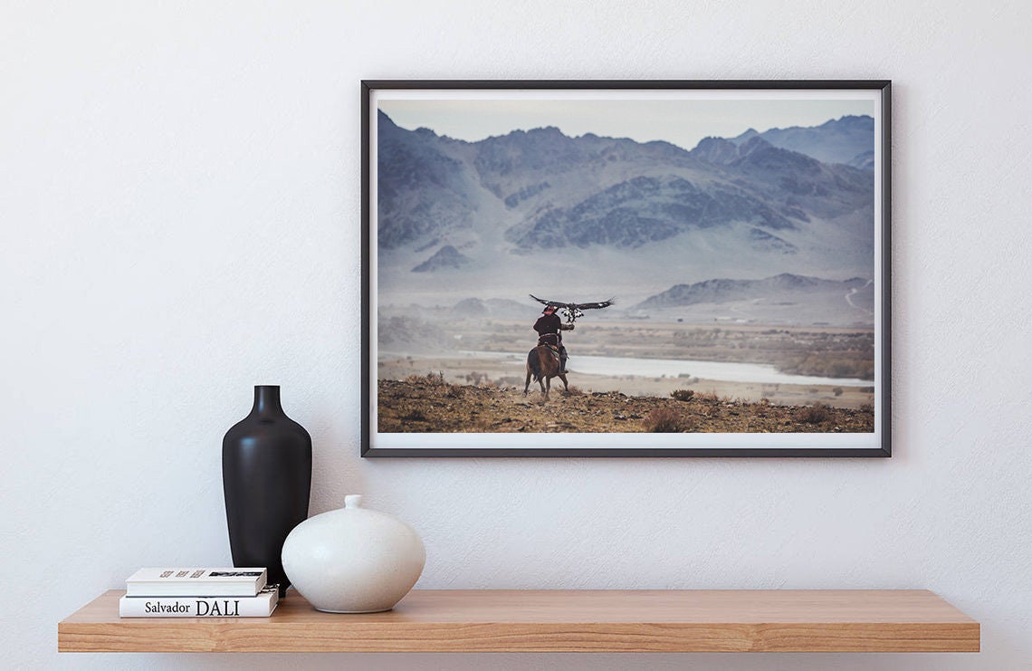 Eagles Hunter Poster, Eagle Hunters Wall Decor, Mongolia Print, Golden ...
