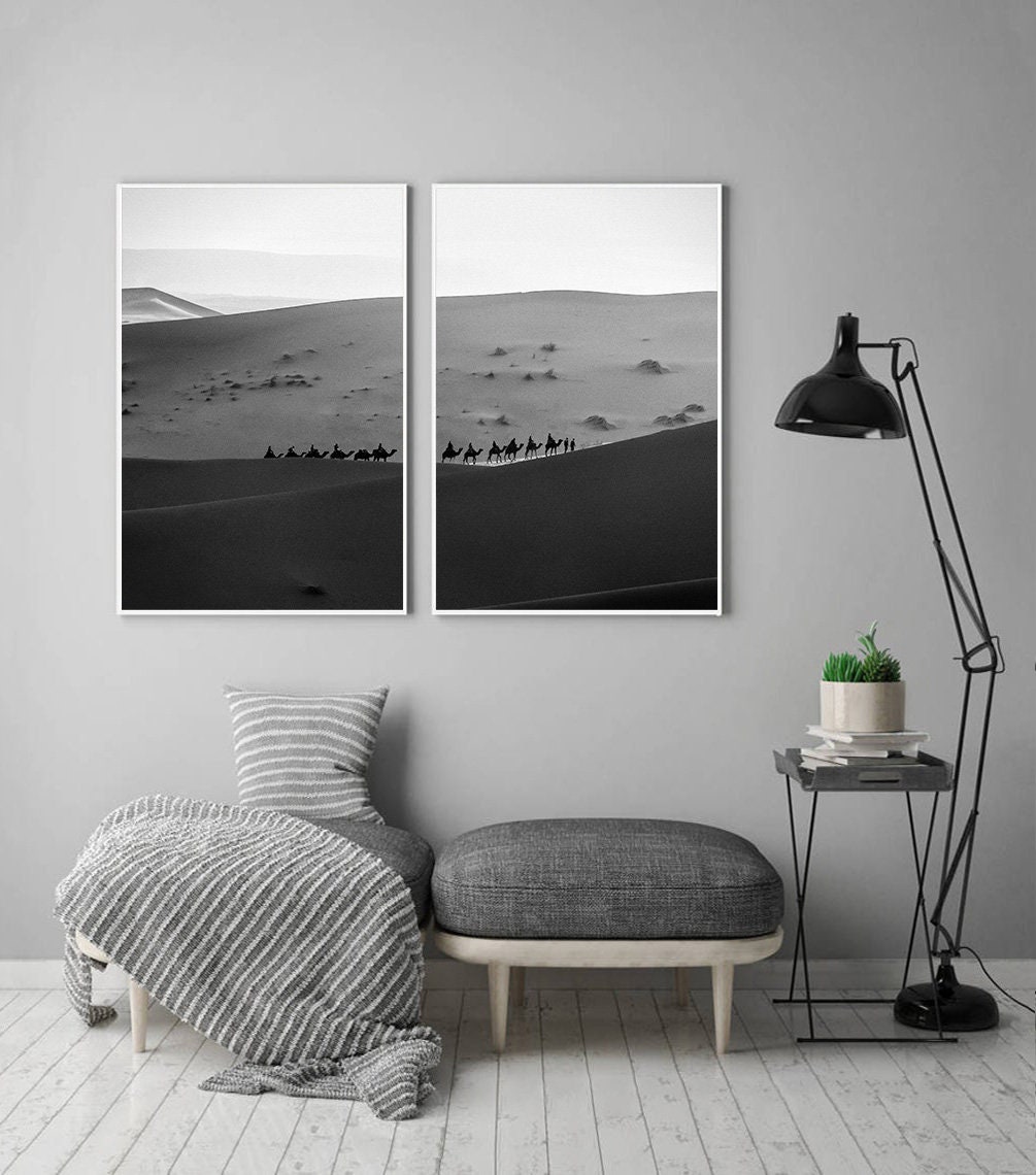 Desert Wall Art, Sahara Wall Decor, Set of 2 Prints, Black and White ...