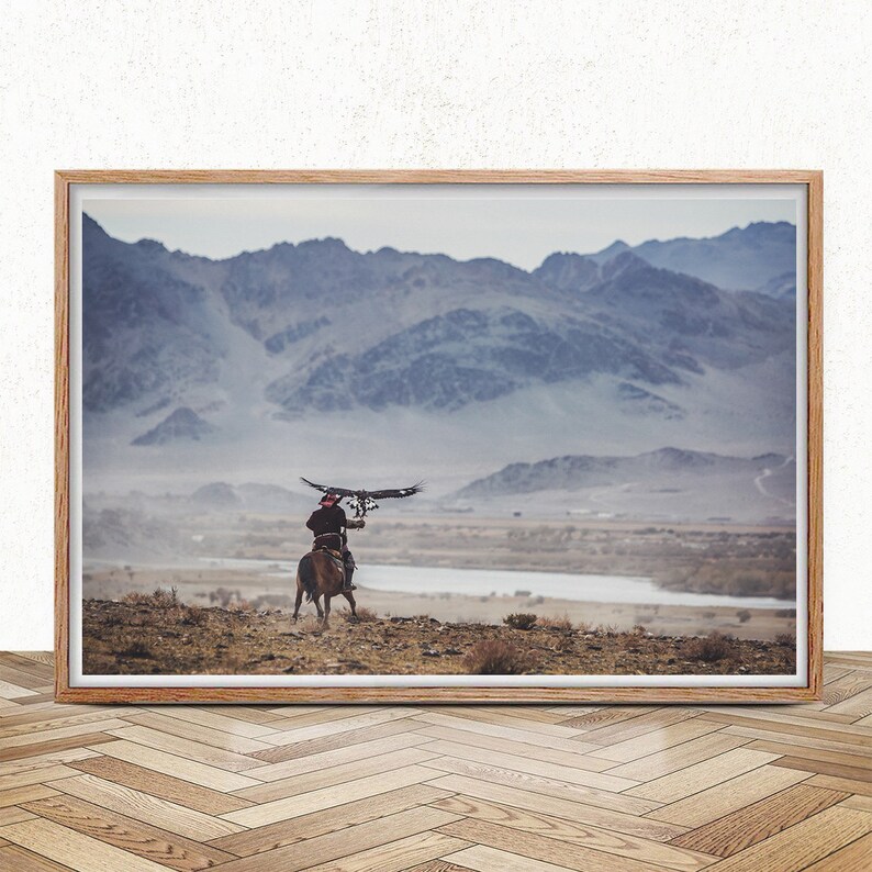 Eagles Hunter Poster, Eagle Hunters Wall Decor, Mongolia Print, Golden ...
