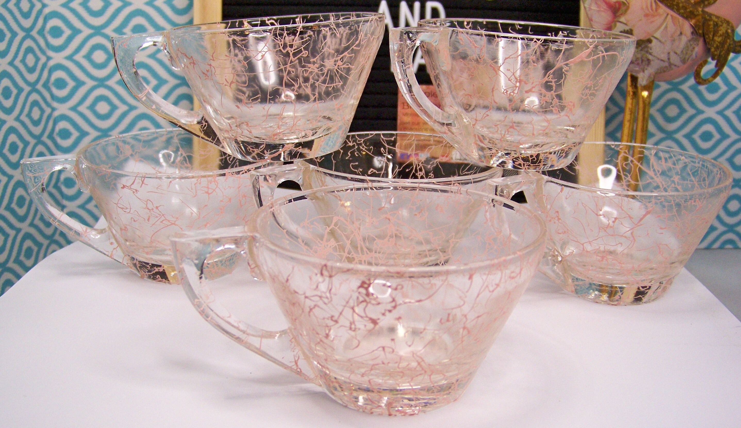 Set of 6 Pink Splatter Paint Tea/coffee Cups Possibly Hazel - Etsy