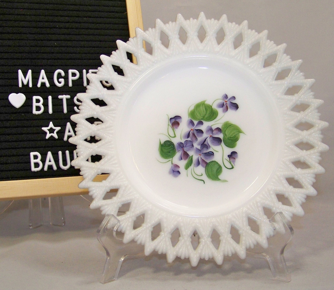 Vintage Milk Glass Plate Kemple Glass Sheaf of Wheat Lace Edge Floral ...