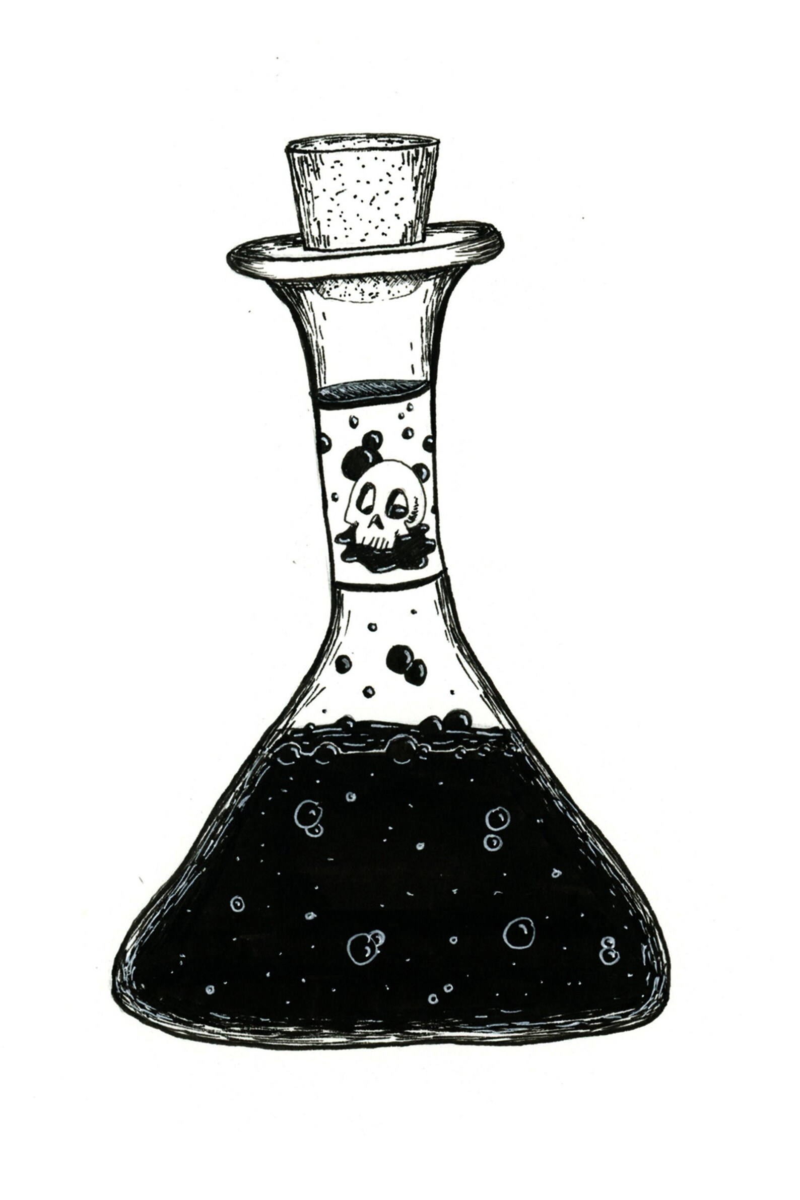 Potion Bottle Art Print Pen and Ink Art Black and White | Etsy
