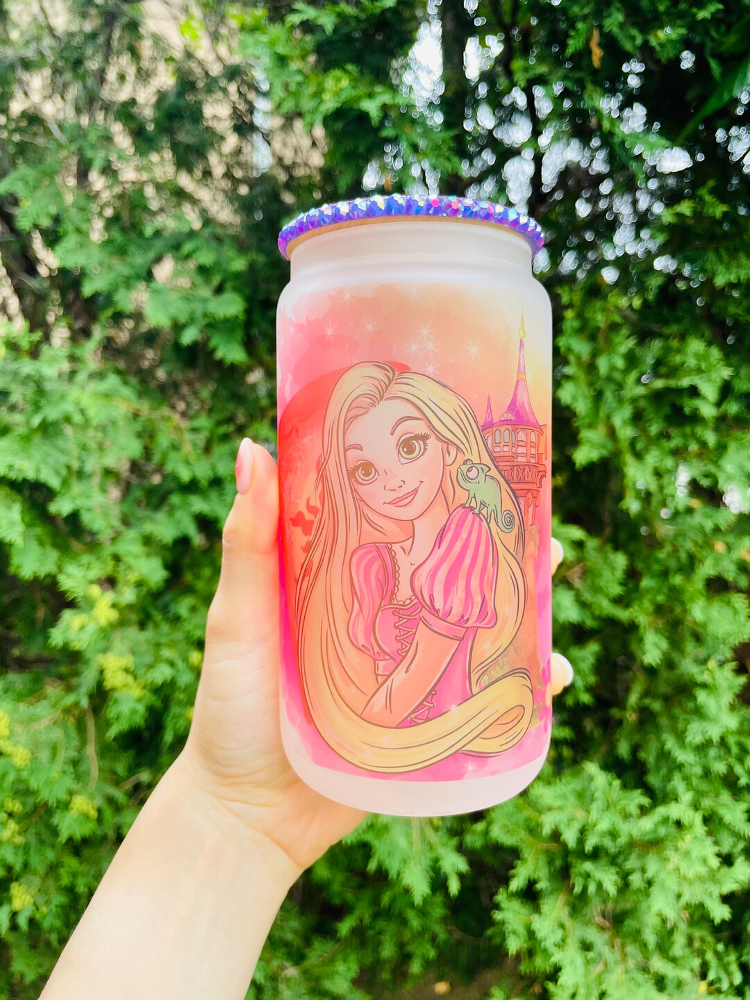 Rapunzel Glass Can / Tangled / Princess Tumbler / Glitter Glass Cup ...