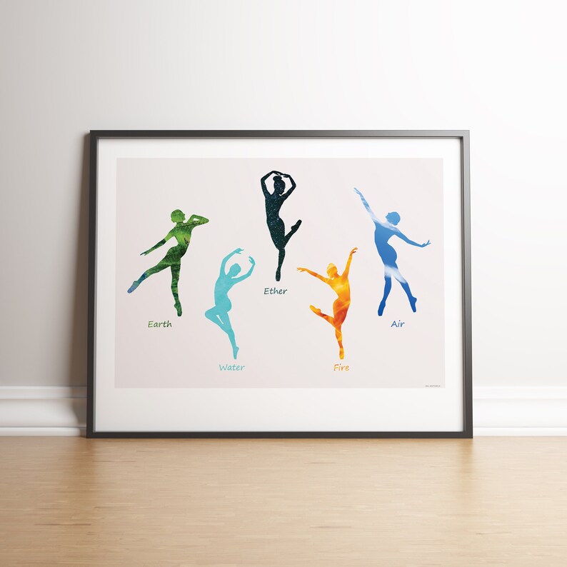 Dance Print, the 5 Elements Poster, Air, Fire, Water, Earth, Ether ...