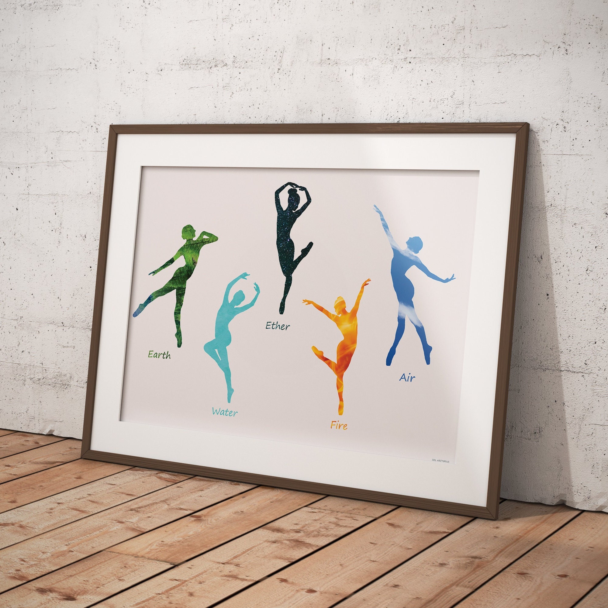 Dance Print, the 5 Elements Poster, Air, Fire, Water, Earth, Ether ...