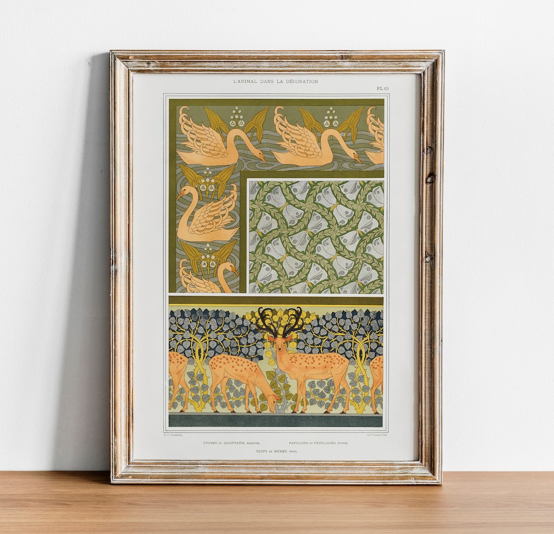 Art Nouveau-swans-butterflies Stags-hinds-the Animal in the Decoration ...