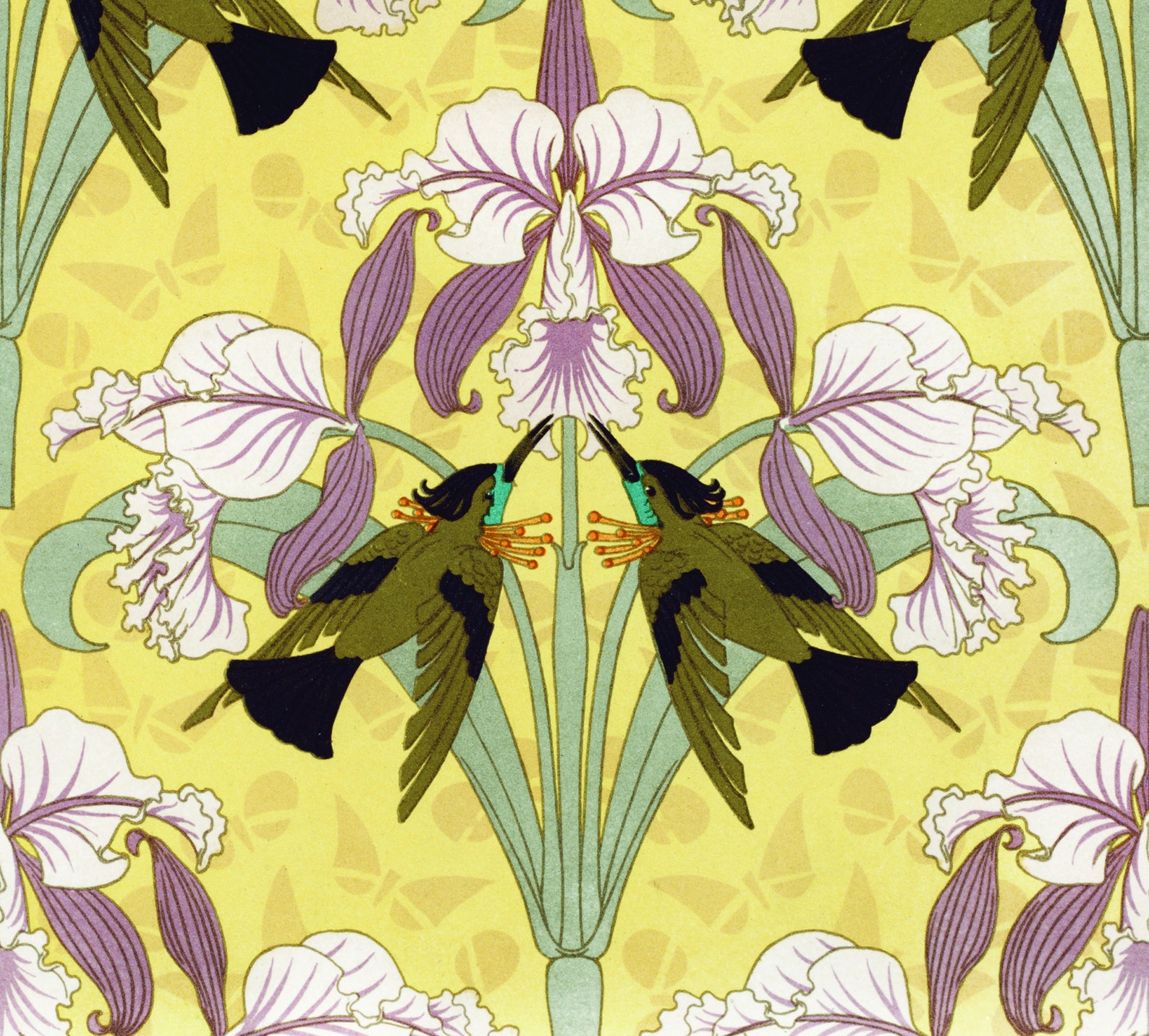 Art Nouveau-dragonflies- Hummingbirds-print-flower Rush-water Lilies ...