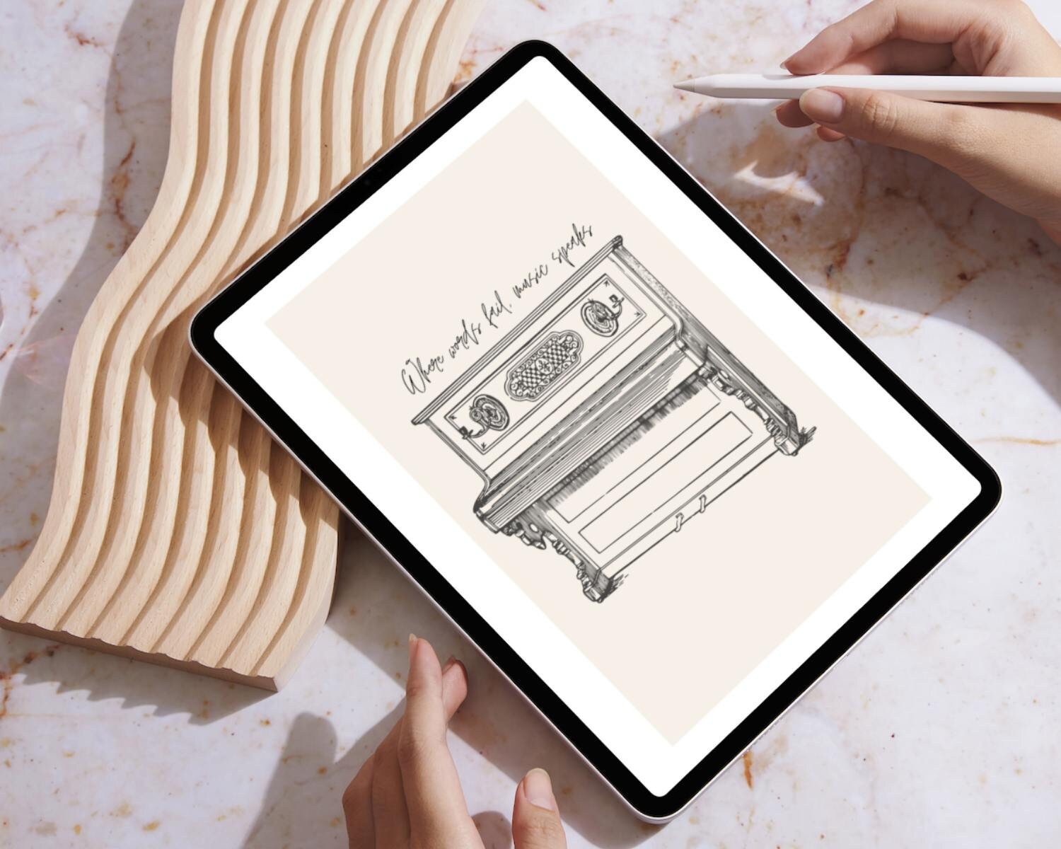 Digital Piano Line Art Canva Template Printable, PDF, Wall Art Music ...