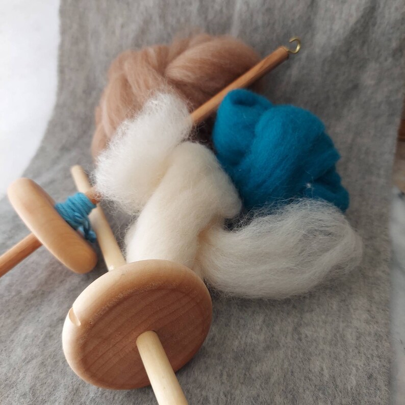 Beginner Drop Spindle With Starter Cord and Fiber Sampler Pack - Etsy