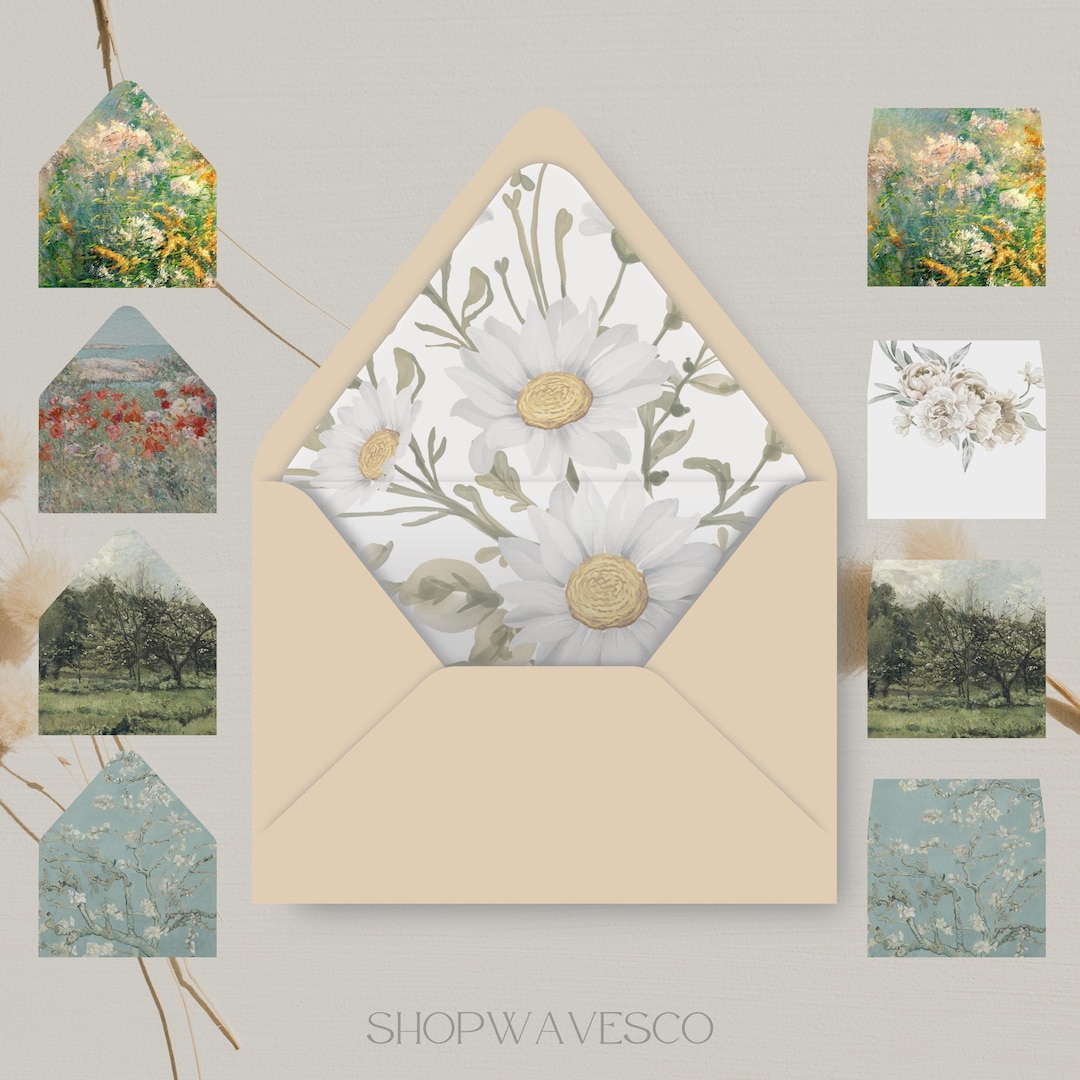 Floral Toile Envelope Liner Sage Green Botanical Print for Wedding ...
