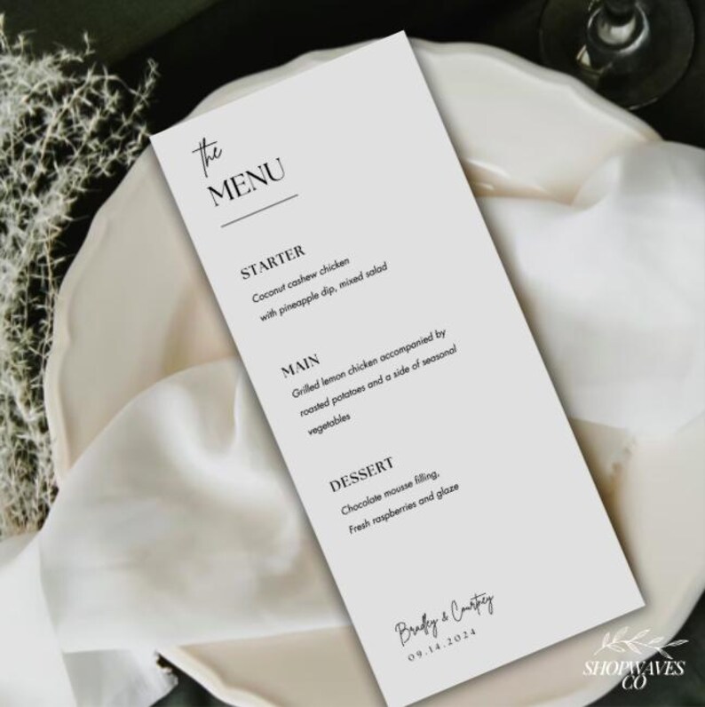 Wedding Menu Wedding Dinner Plan Minimalist Wedding Menu Template ...