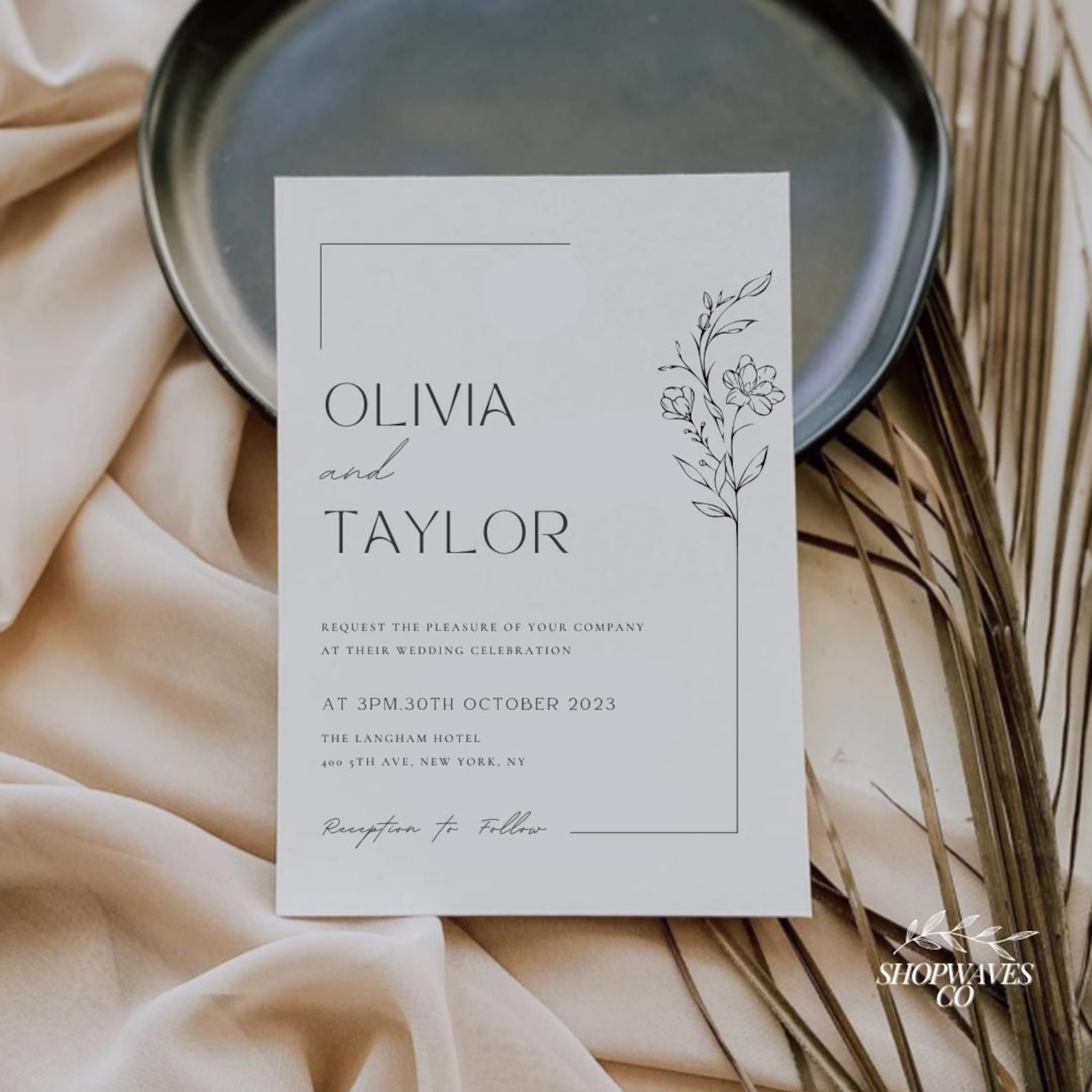 Floral Wedding Invitation: Minimalist Elegant Design, A7 - Etsy