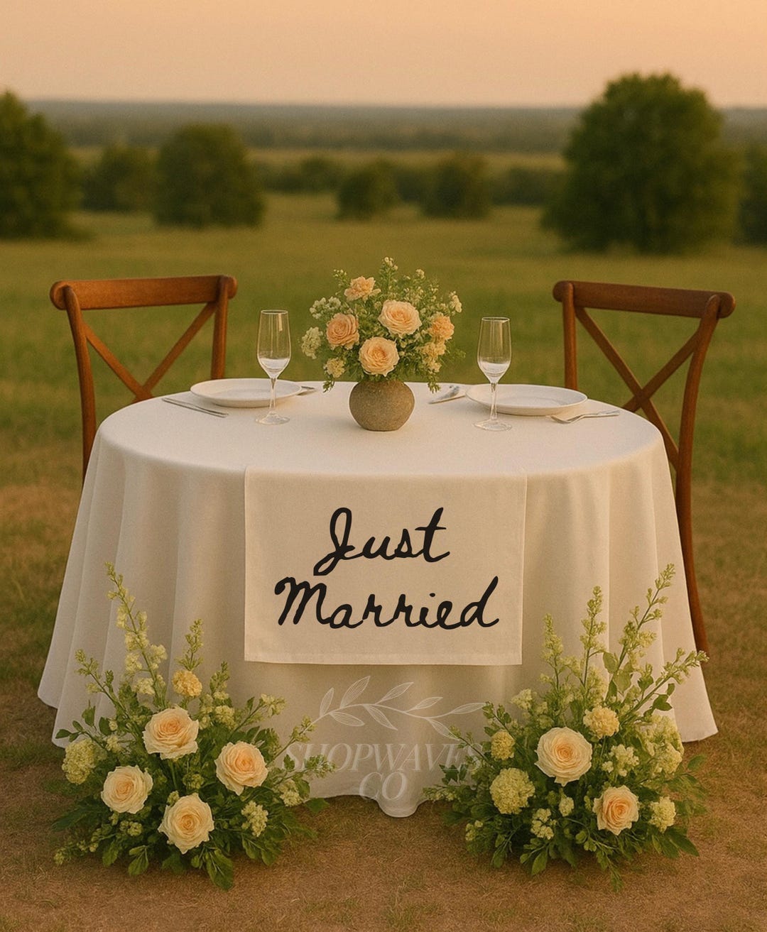 Custom Wedding Table Sign Fabric Just Married Sign Personalized Head ...