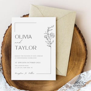 Floral Wedding Invitation: Minimalist Elegant Design, A7 - Etsy
