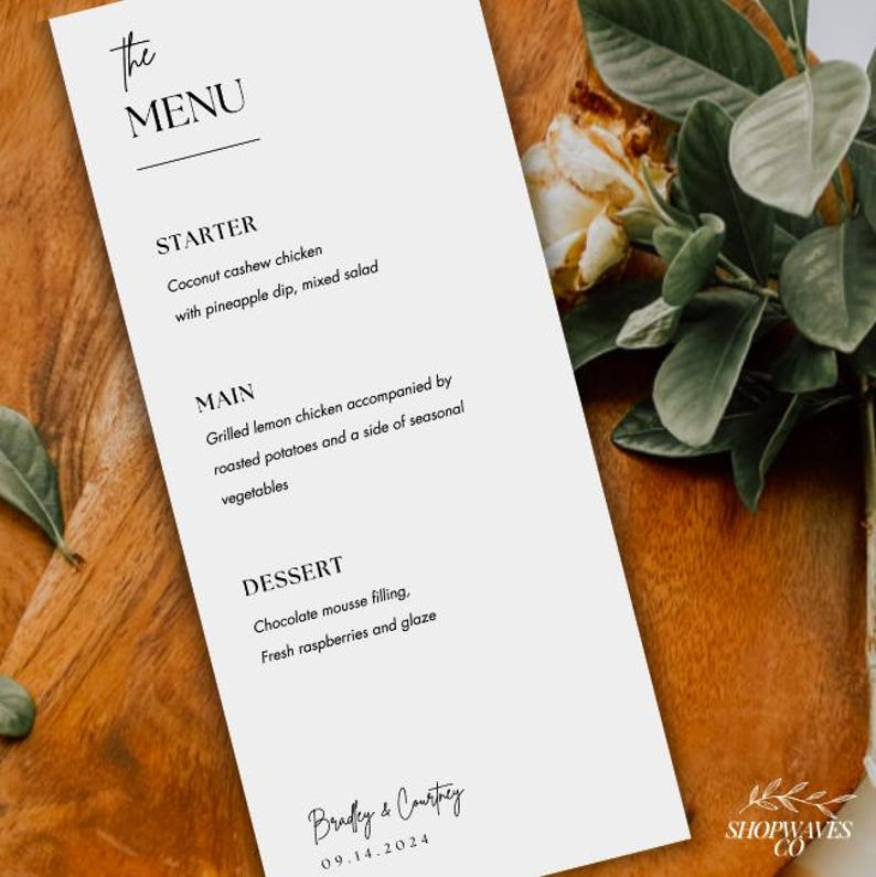 Wedding Menu Wedding Dinner Plan Minimalist Wedding Menu Template ...