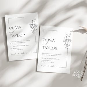 Wedding Invite With Flowers, Minimalist Wedding Invitation, Simple ...