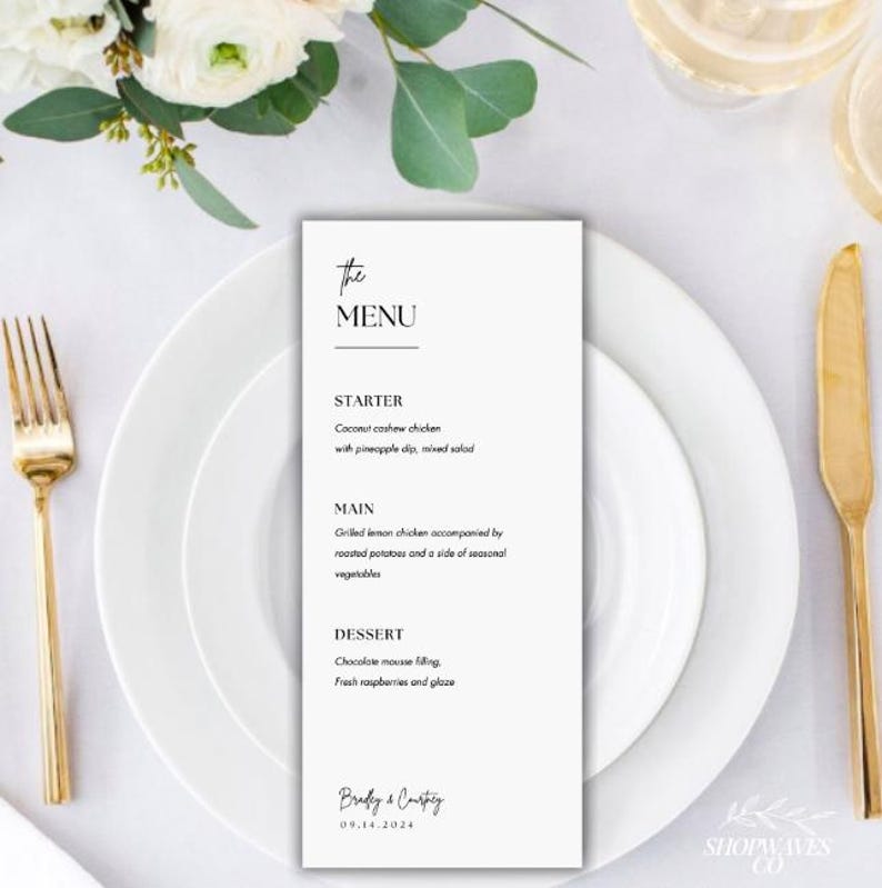 Wedding Menu Wedding Dinner Plan Minimalist Wedding Menu Template ...