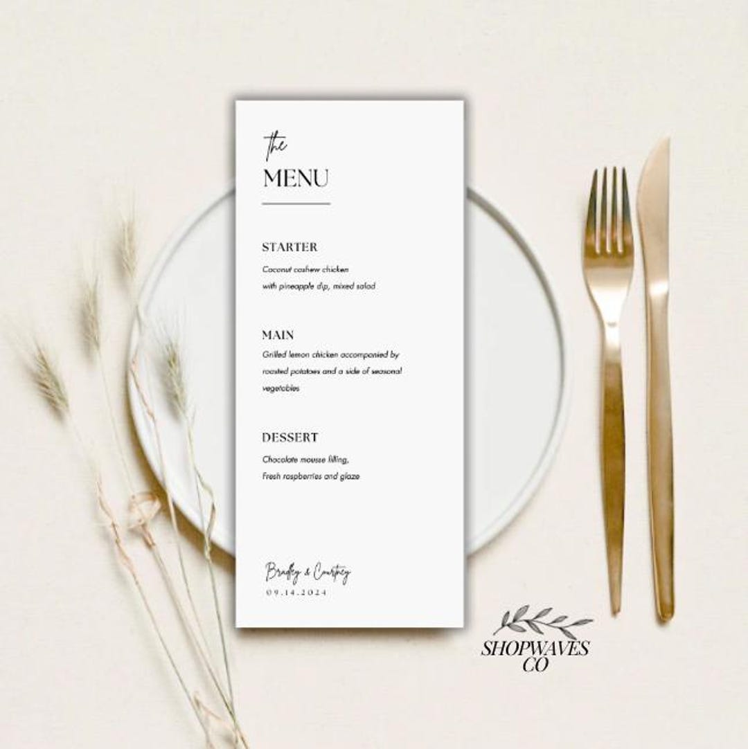 Classic Menu Template, Wedding Menu Template, Chic Menu Template ...