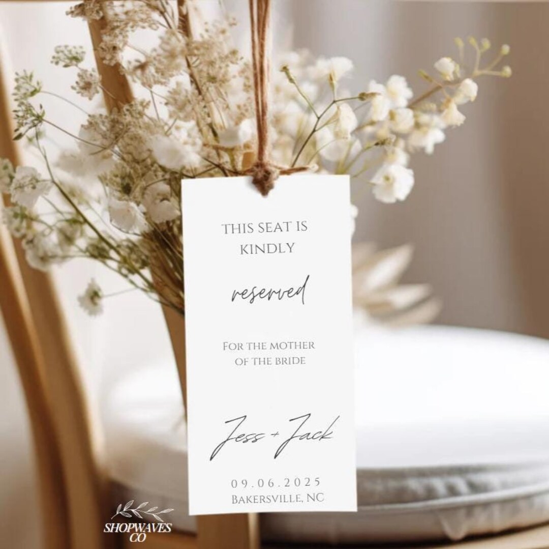 Personalized Wedding Seating Tags: Modern Minimalist Reserved Chair Tag ...