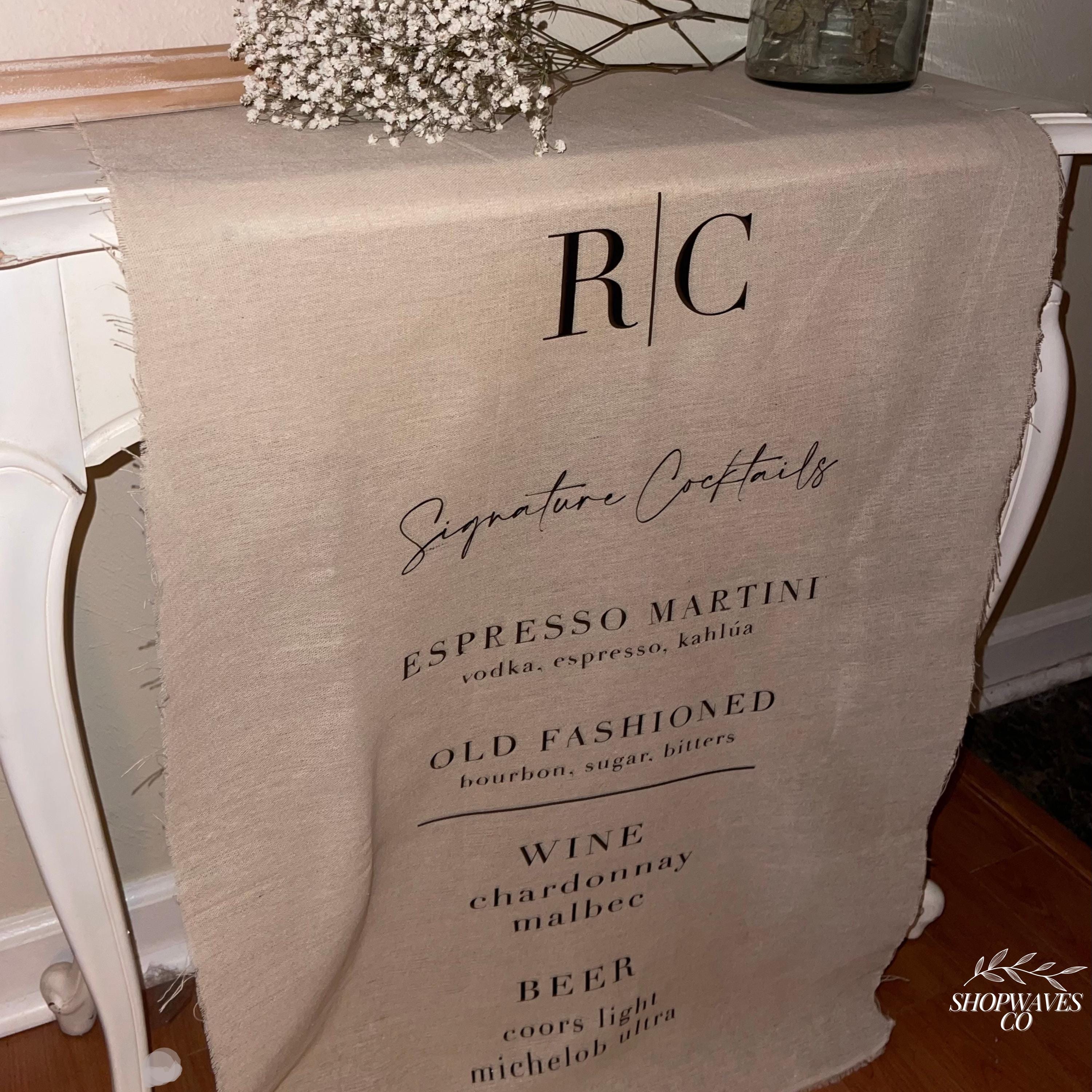 Custom Linen Wedding Bar Sign: Signature Cocktails Menu - Etsy Australia